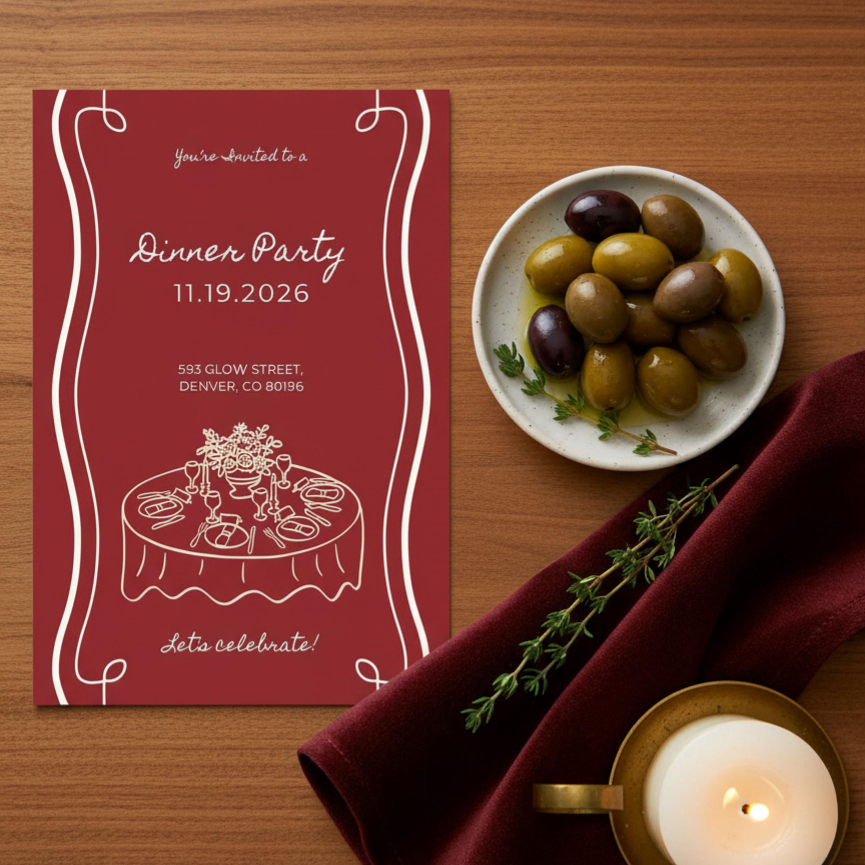 Dinner Party Invitation, Hand Drawn Simple Minimalistic Design in 2 ...