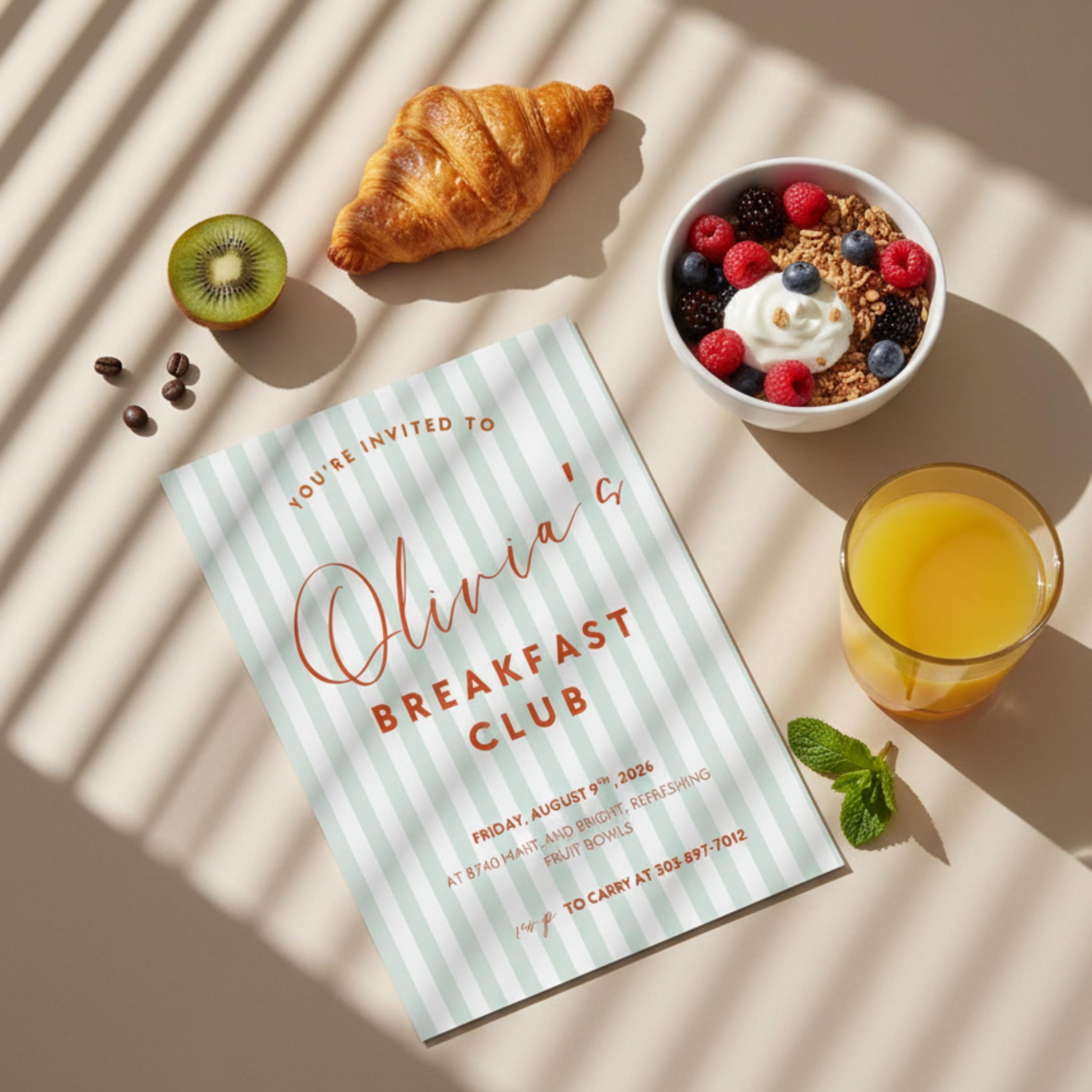Breakfast Club Party Invitation, Digital Canva 5x7 Editable Template ...