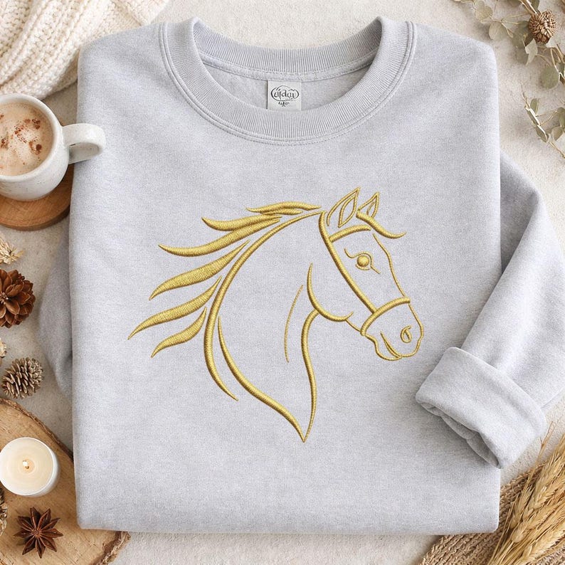 Horse Head Embroidery Design, Line Art Horse Machine Embroidery ...