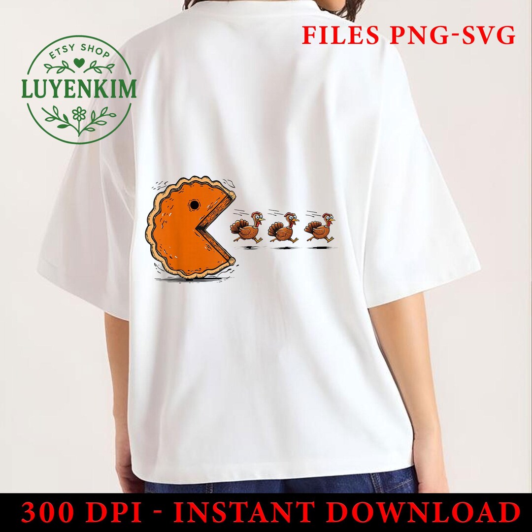 Funny Thanksgiving Turkey Chasing Pie PNG: Retro Fall Design (digital ...