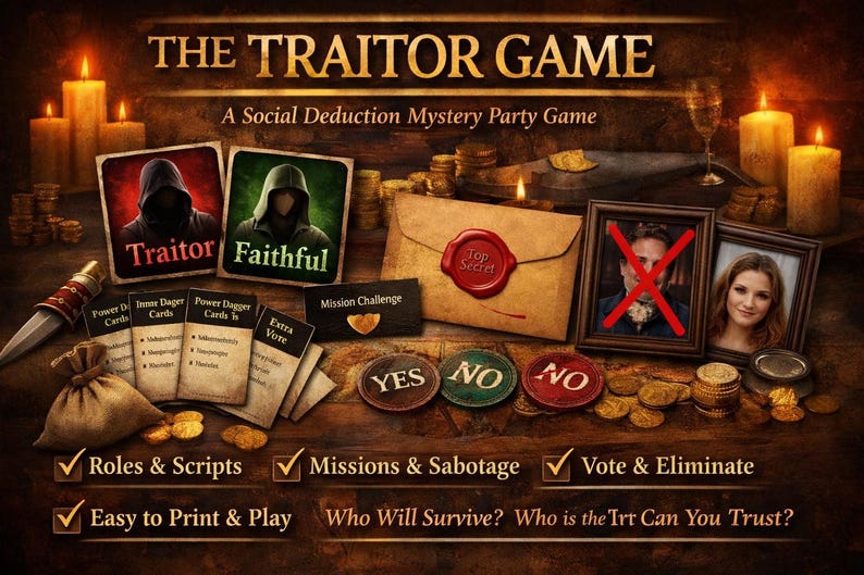 Traitor Party Game Printable | Mystery Game | Social Deduction ...