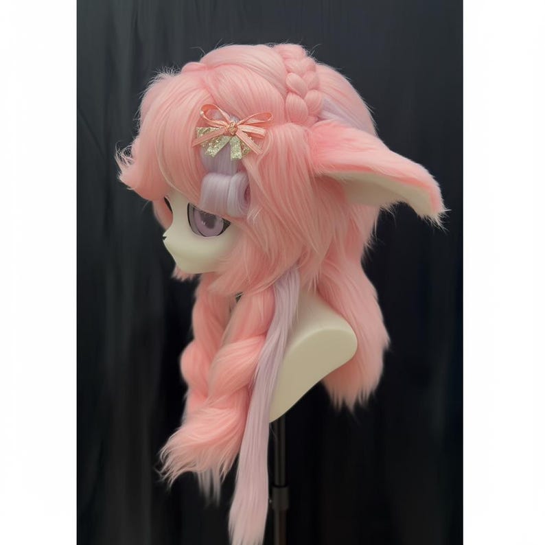 Pink Kawaii Rabbit Kigurumi Fursuit Head, Handmade Moe Girl Kig Fursona ...