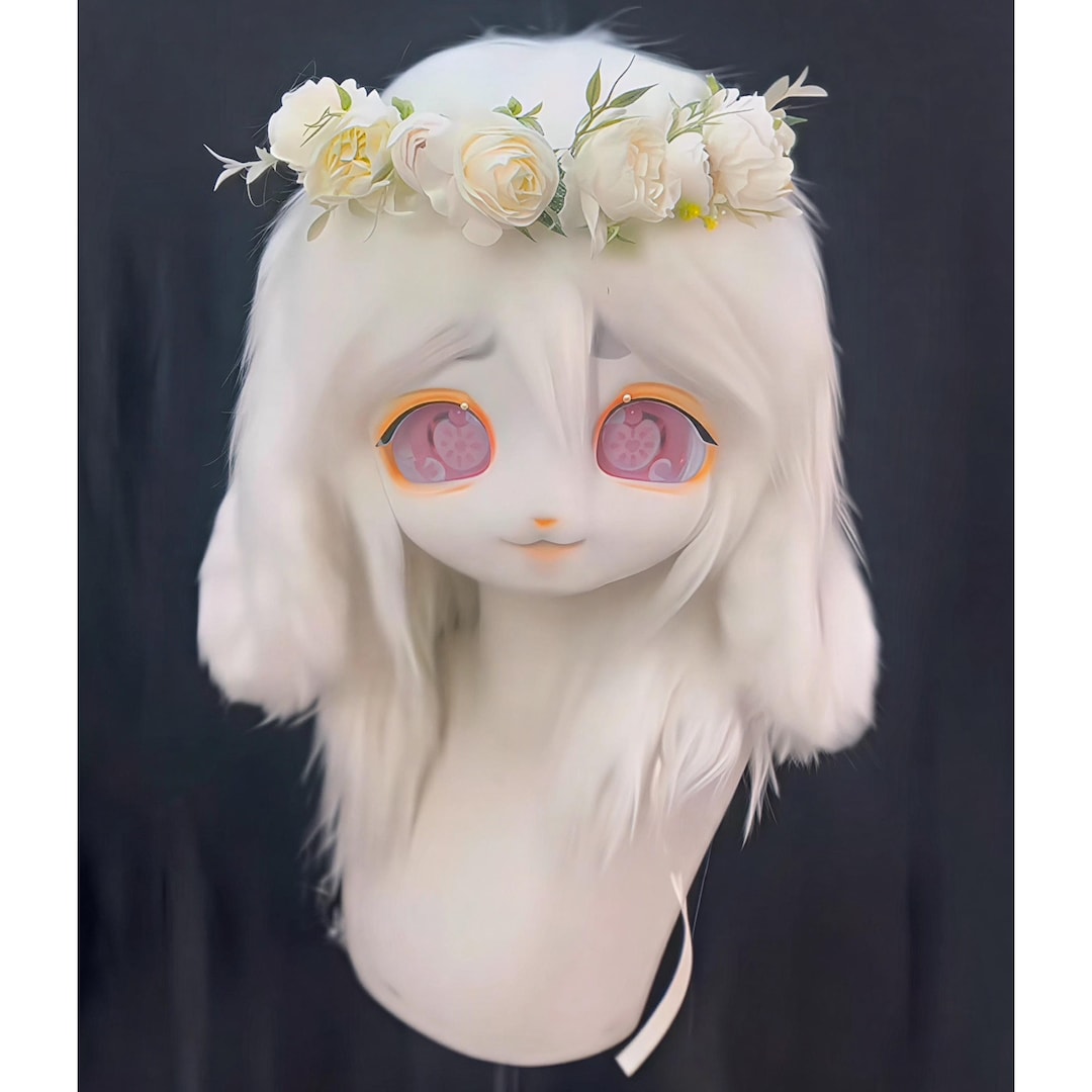 Mori Kei White Rabbit Kigurumi Fursuit Head, Handmade Moe Kig Fursona ...