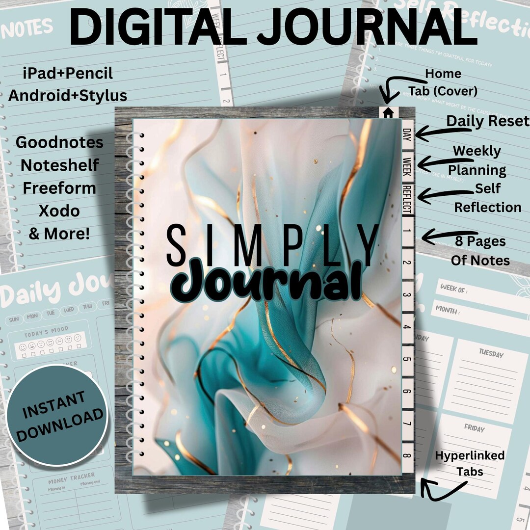 Digital Journal Planner | Simple Daily Journal | Hyperlinked iPad ...