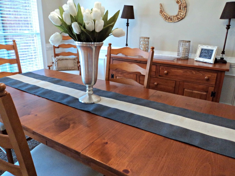 Gray Stripe Burlap Table Runner Modern Rustic Home Decor | Etsy