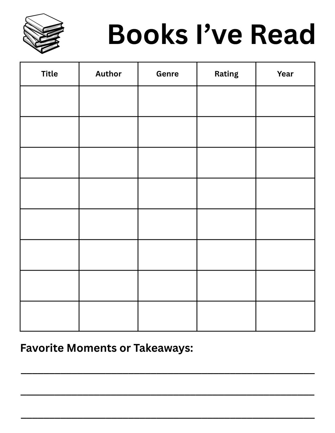 Books I've Read Log Printable | Reading Log PDF - Etsy