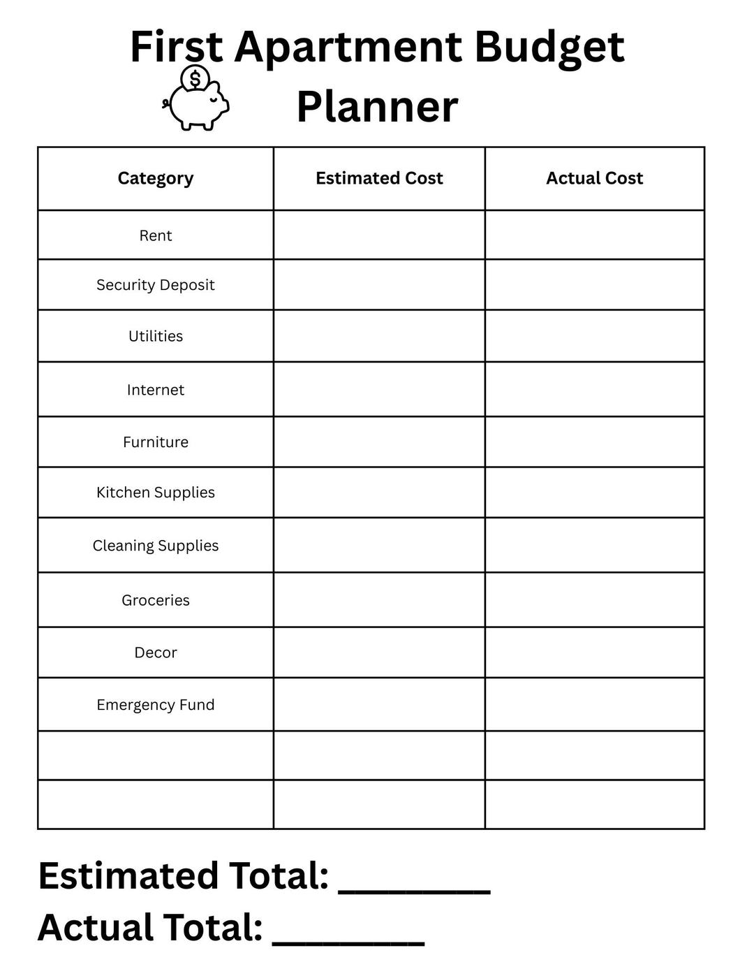 First Apartment Budget Planner Printable | Monthly Rent Budget ...