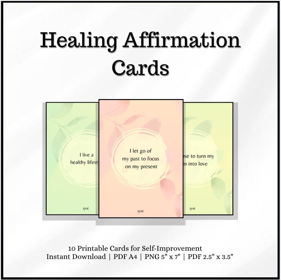Healing Affirmation Cards Mental Health Self-care 10 Printable PDF PNG ...