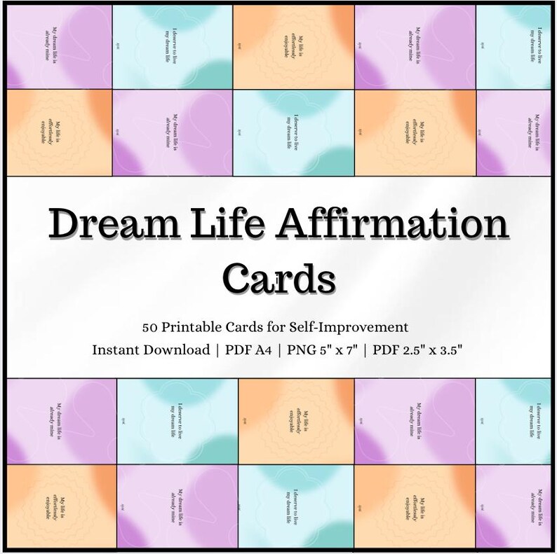 50 Dream Life Affirmation Cards Printable Flashcards Digital Download ...