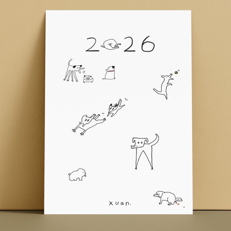 Calendar 2026 Dog Drawing - Etsy