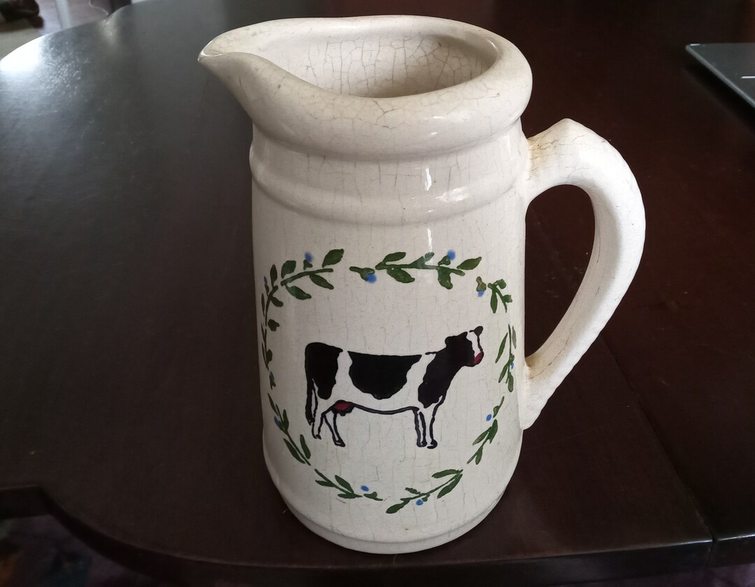 Antique Milk Pitcher With Cow, Rustic Vase - Etsy