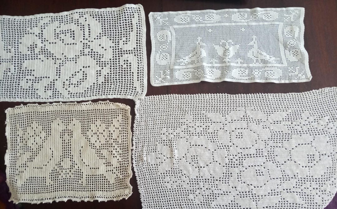 Lot of 10 Filet Crochet Pieces, Birds, Roses, Squirrel, Grapes - Etsy