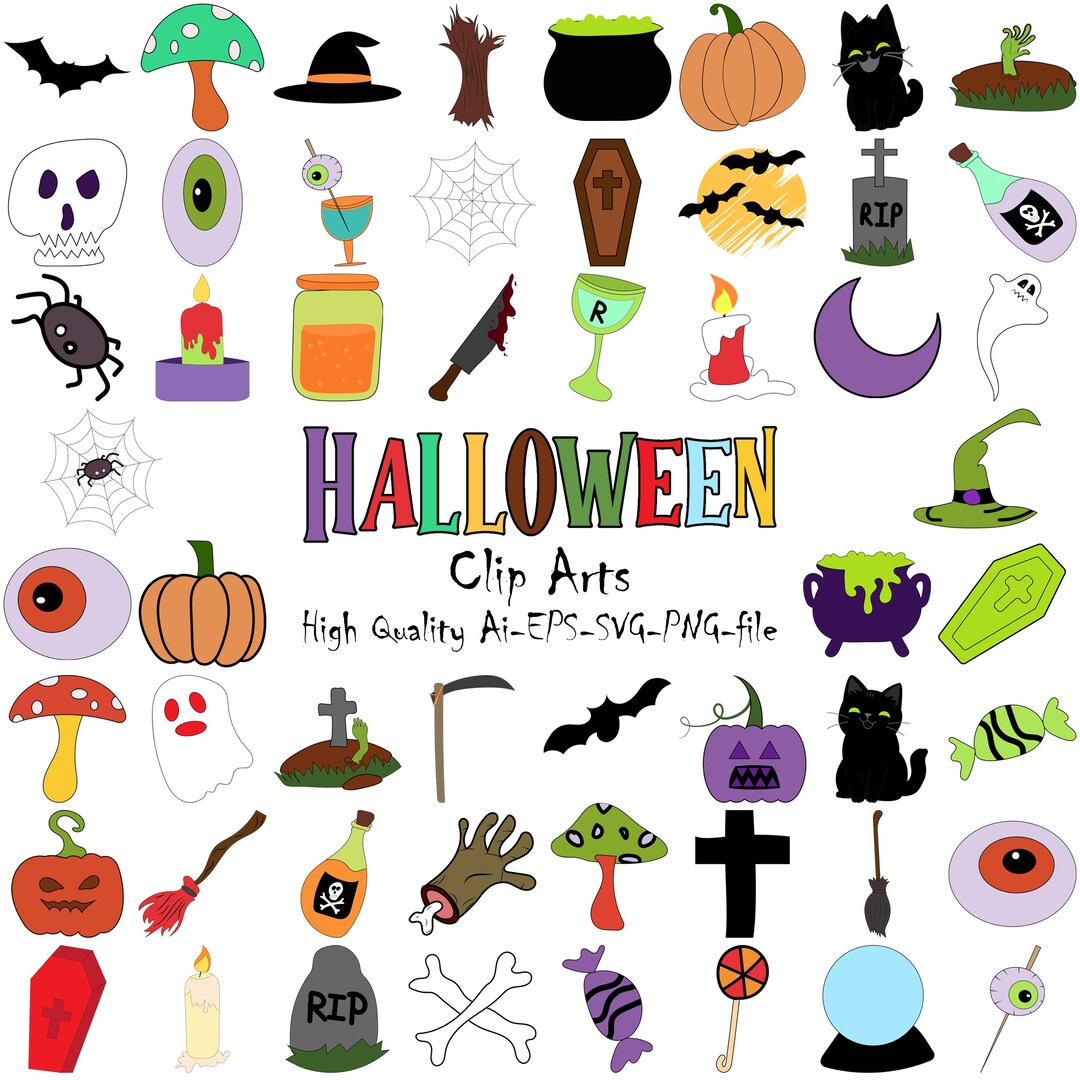 Halloween Clipart Bundle, Witch, Pumpkin, Ghost, Cat (digital Download ...