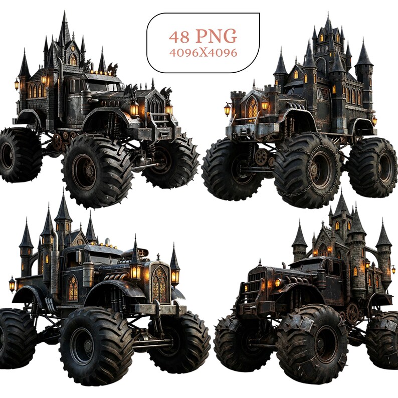 Gothic Castle Monster Truck PNG Bundle | Dark Fantasy Truck Clipart ...