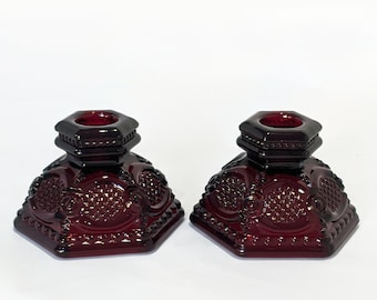 AVON© Candle Holders Pair "1876 Cape Cod" Ruby Red Vintage Taper Candlestick Holders Set 2 - Etsy
