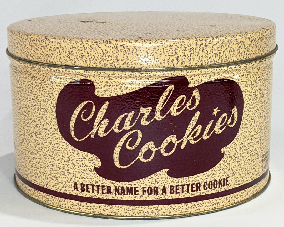 Tin Charles Cookies® Canister Kitchen Round Storage Container Vintage Yellow Brown Tin - Etsy