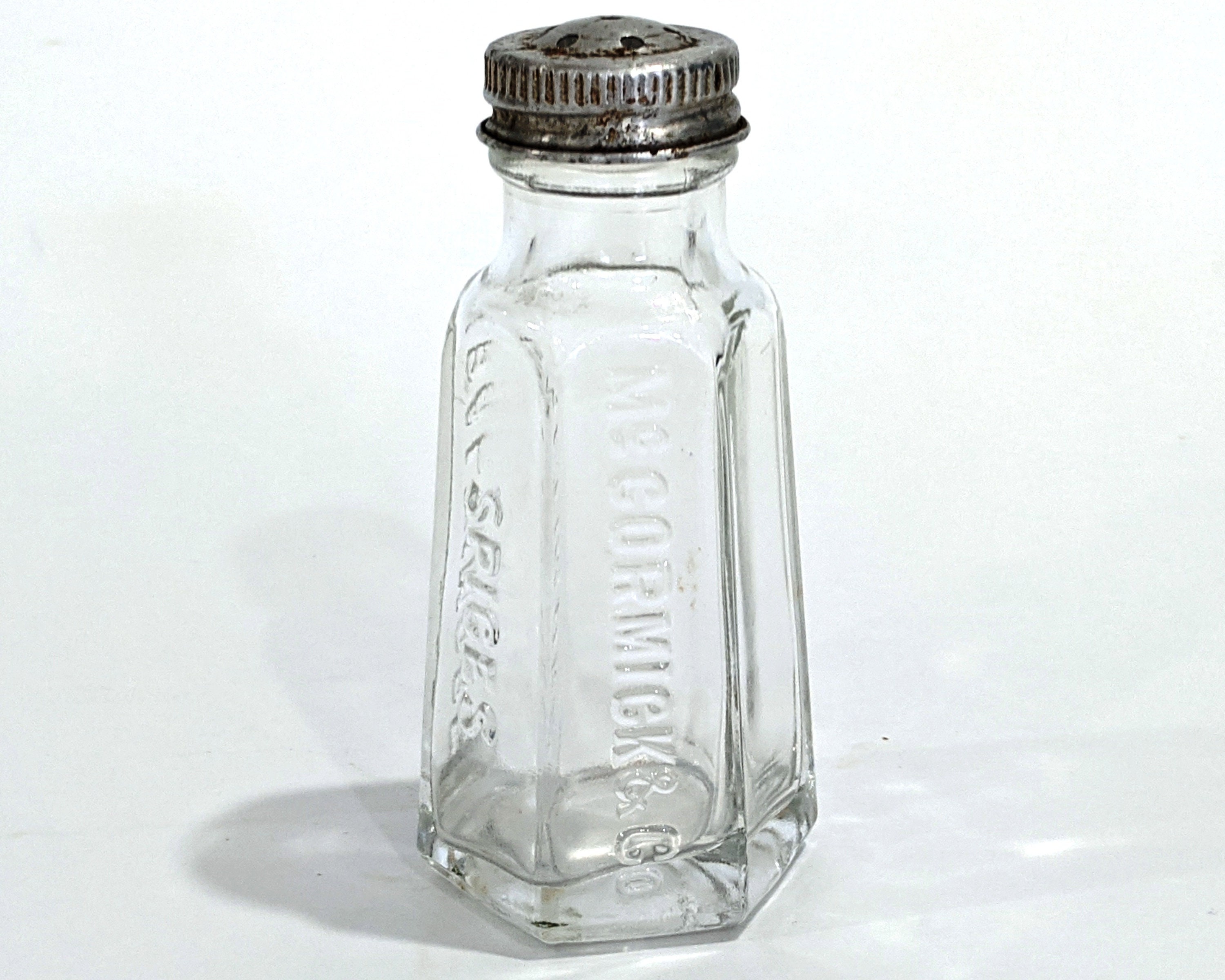 Vintage Mccormick Glass Spice Shaker Aluminum Top Hexagon Mccormick ...