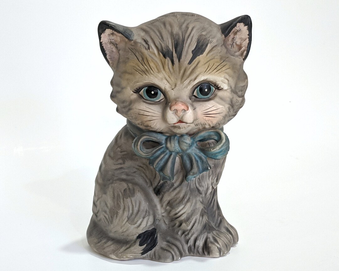 Cat Coin Bank Antique Gray Ceramic Cat Coin Bank Cat Savings Bank Money ...
