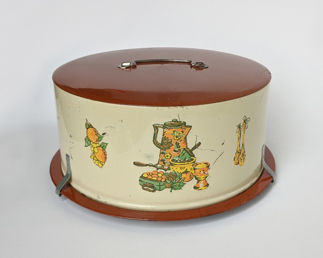 Cake Carrier Saver Antique Metal Cake Keeper Ivory Brown Kitchen Image ...