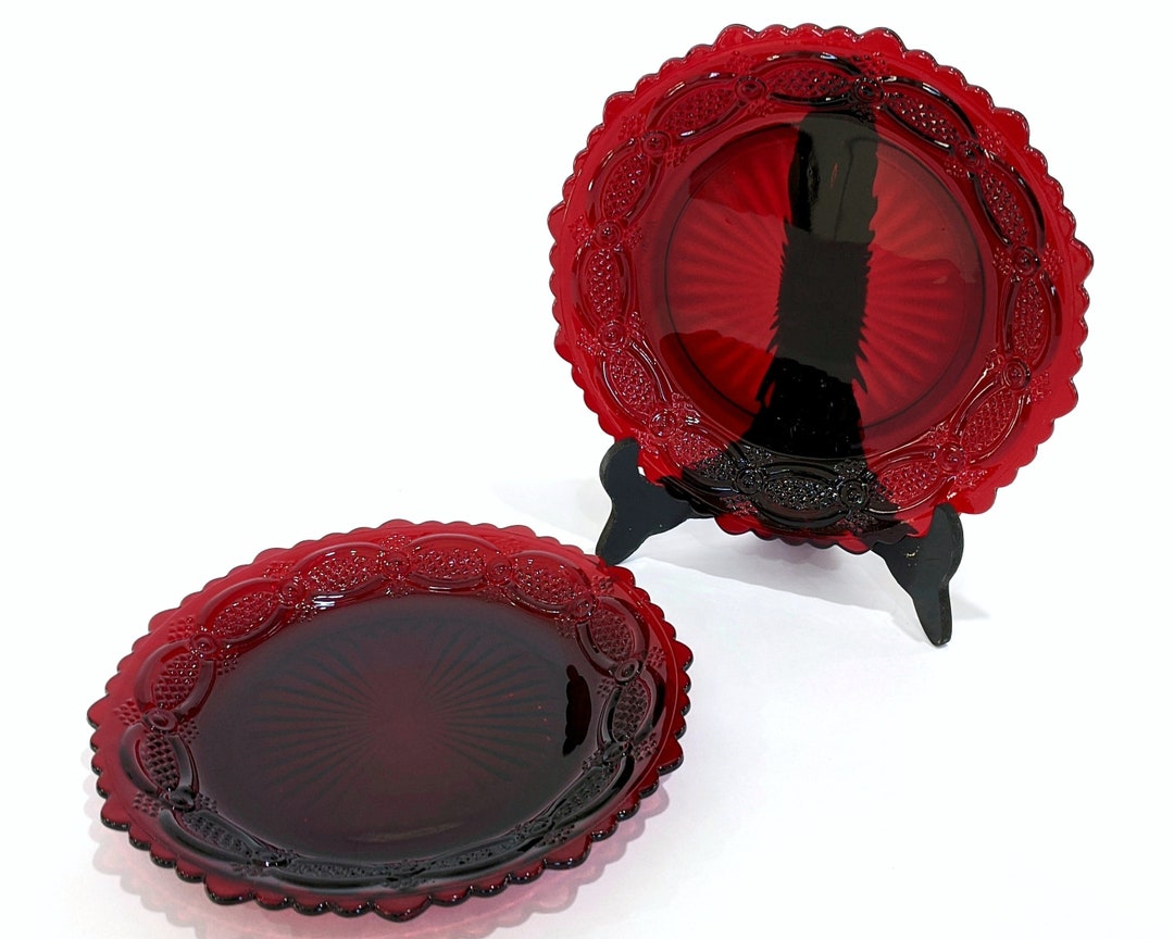 AVON© Salad Plates "1876 Cape Cod" Ruby Red Glass 7" Salad Plates Set 2 ...