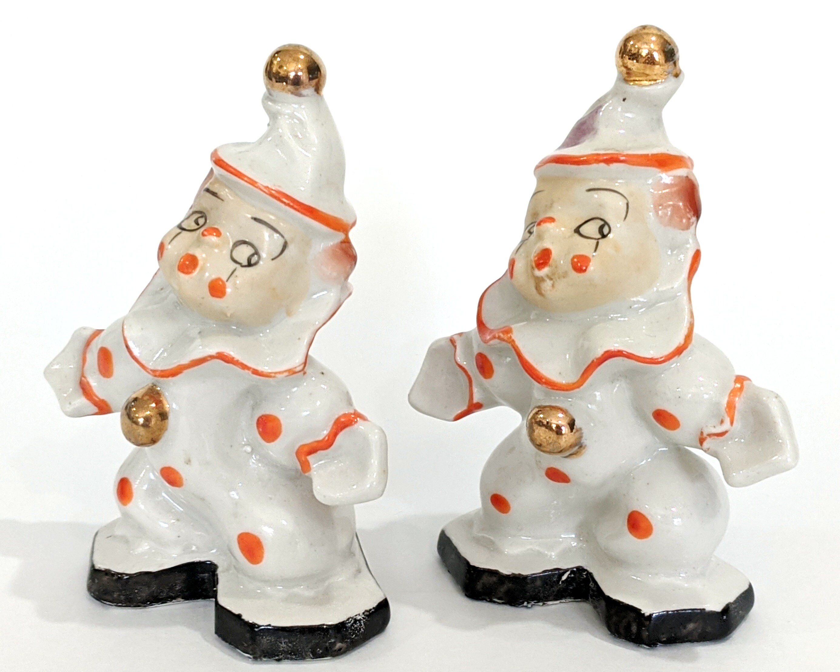 Salt Pepper Clowns White Orange Gold Ceramic Hand Painted - Etsy