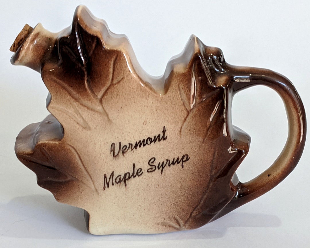 Pitcher Vermont Maple Syrup Maple Leaf Shape Bottle Pitcher Vintage Ceramic Maple Leaf Stoneware ...