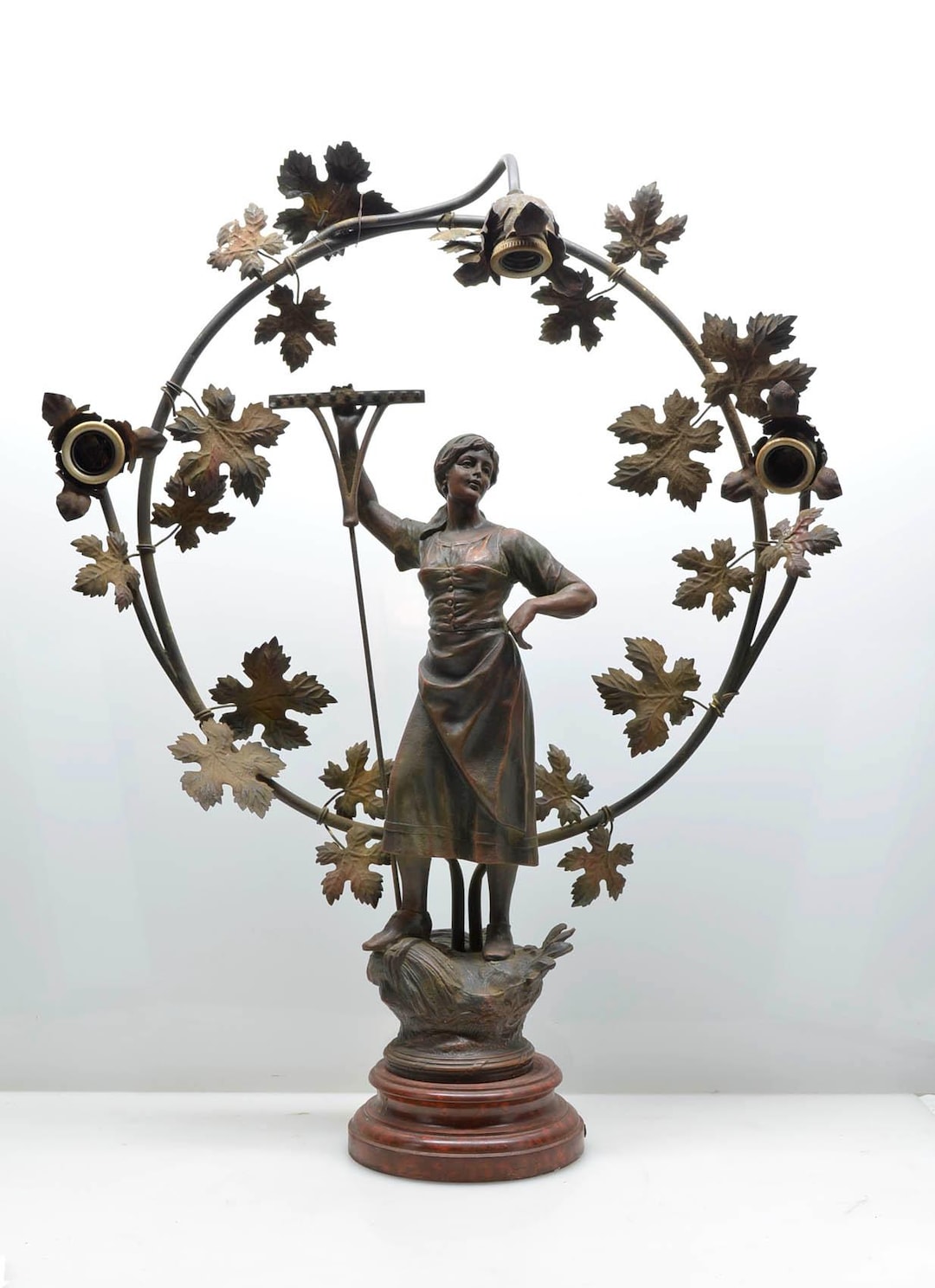 Antique French Art Nouveau Bronze Figure Lamp, Le Moissonneuse, the ...