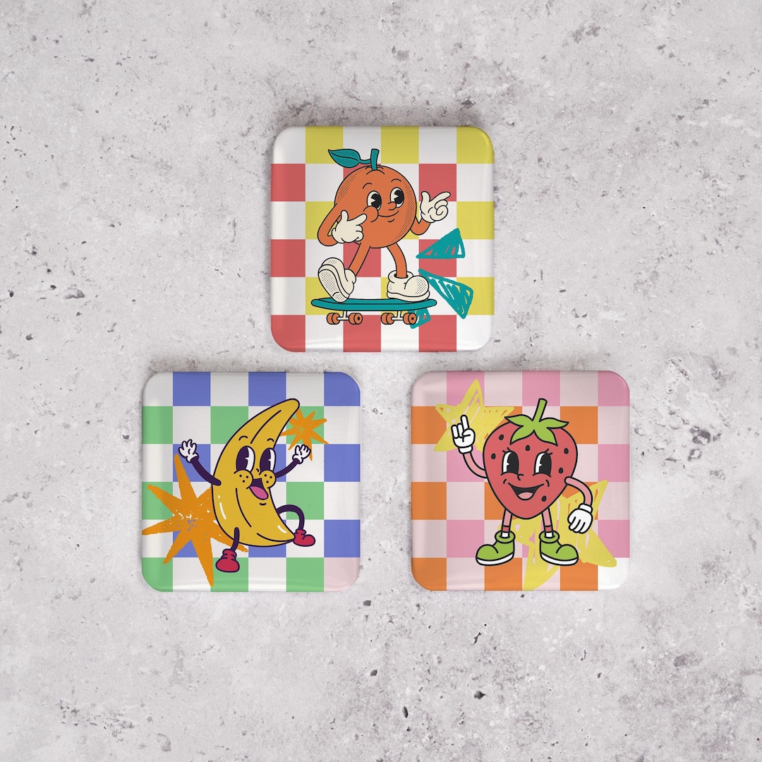 Retro Happy Fruit Magnets Set of 3 | Cute Fruit Fridge Magnet Set for ...