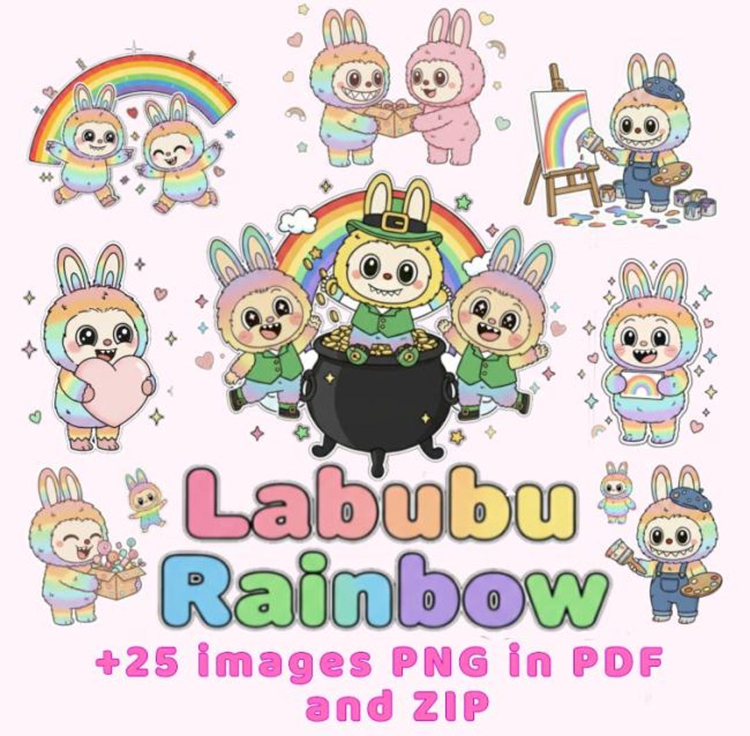 Labubu Rainbow Clipart Images, PNG Digital Download/ Labubu Arcoiris ...