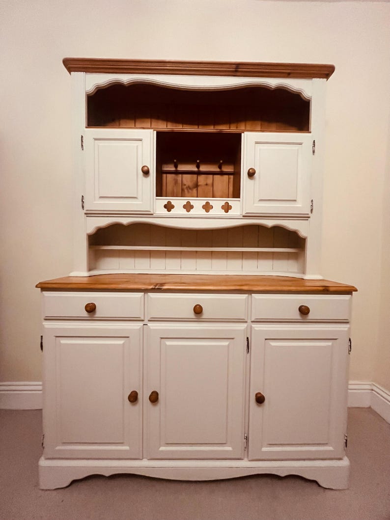 Hand-painted Farmhouse Welsh Dresser | Solid Pine Kitchen Hutch With ...