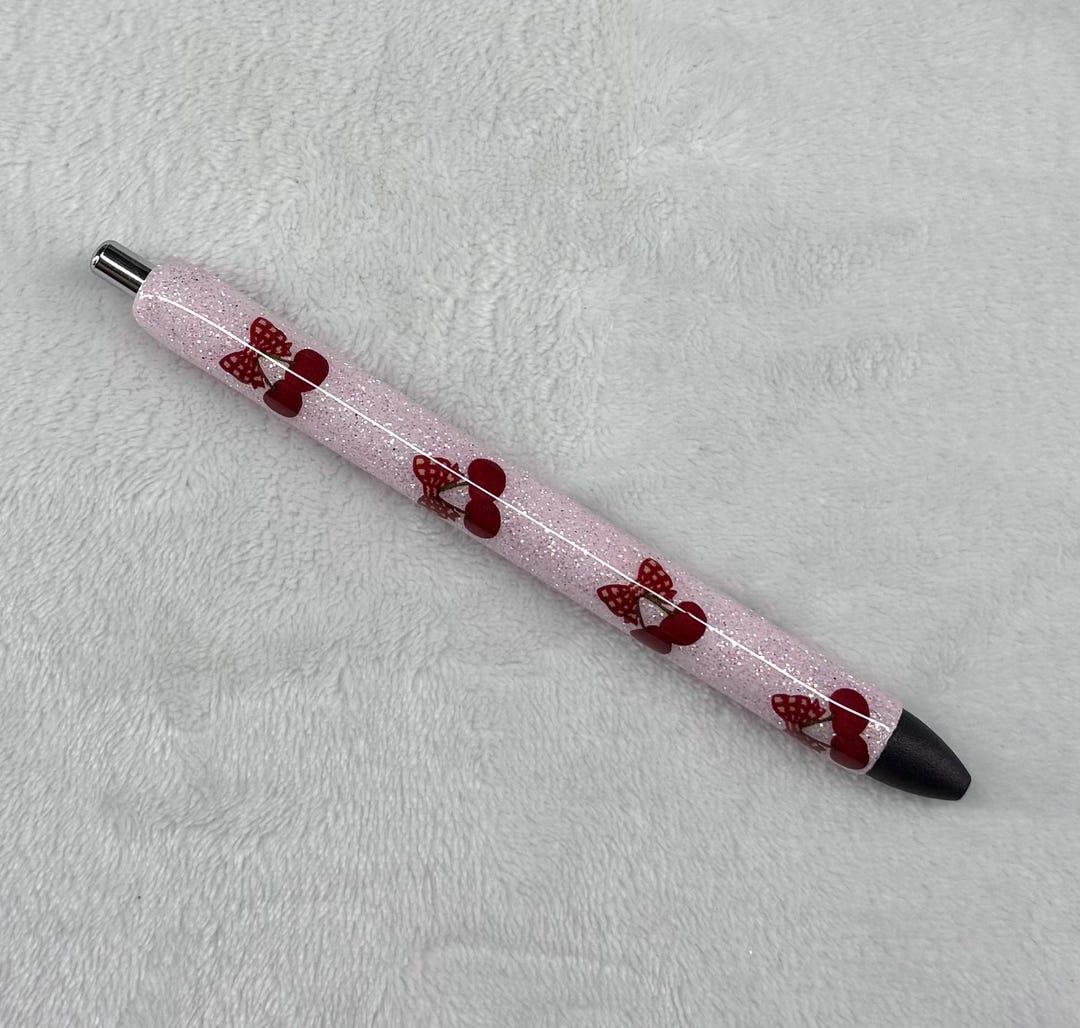 Faux Yarn Cherry Bow*glitter Gel Pen*black Ink - Etsy