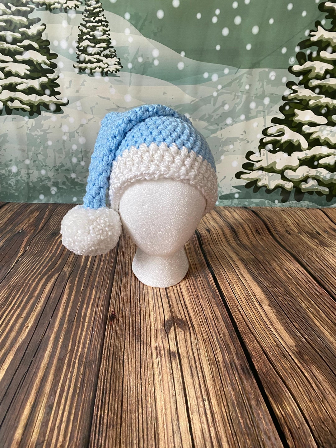Light Blue Santa Hat Preemie-adult Sizes - Etsy
