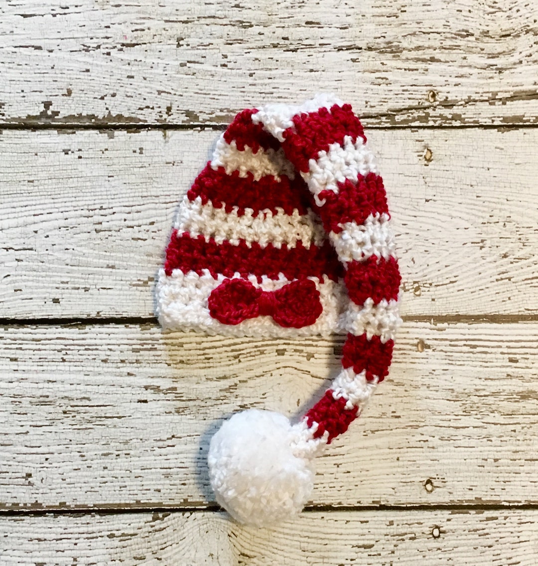 Baby Candy Cane Striped Hat With Long Tail and Bow - Etsy