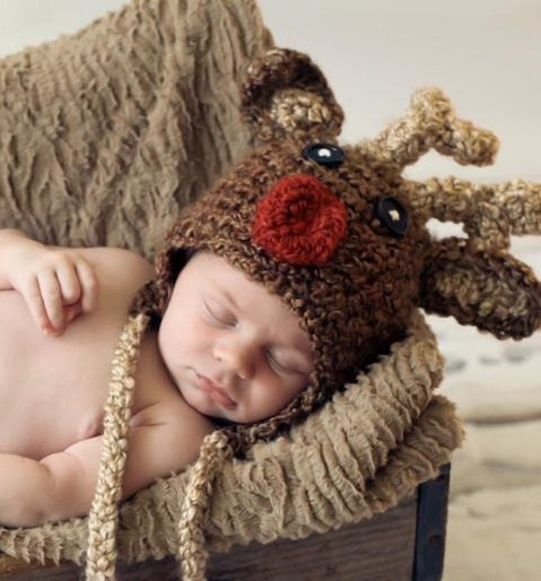 Baby Reindeer Hat Christmas Rudolph Hat (sizes Nb-child) - Etsy