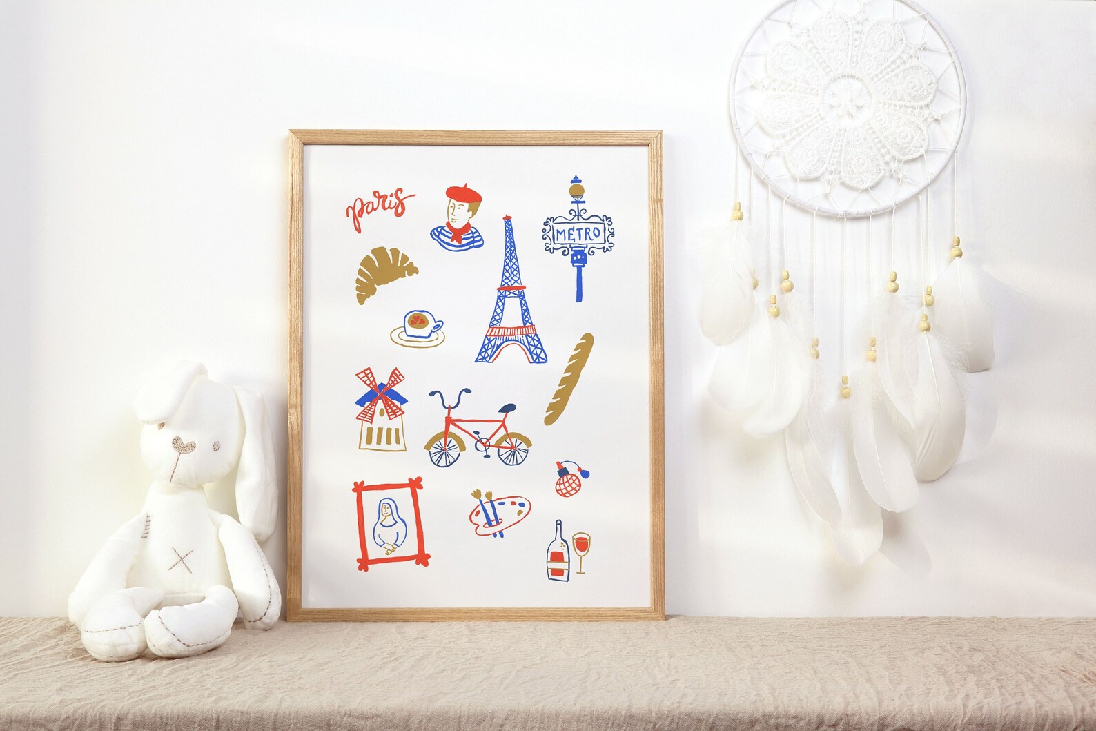 Paris Icons Art Print | Kids Wall Art | Travel Poster | Gouache ...