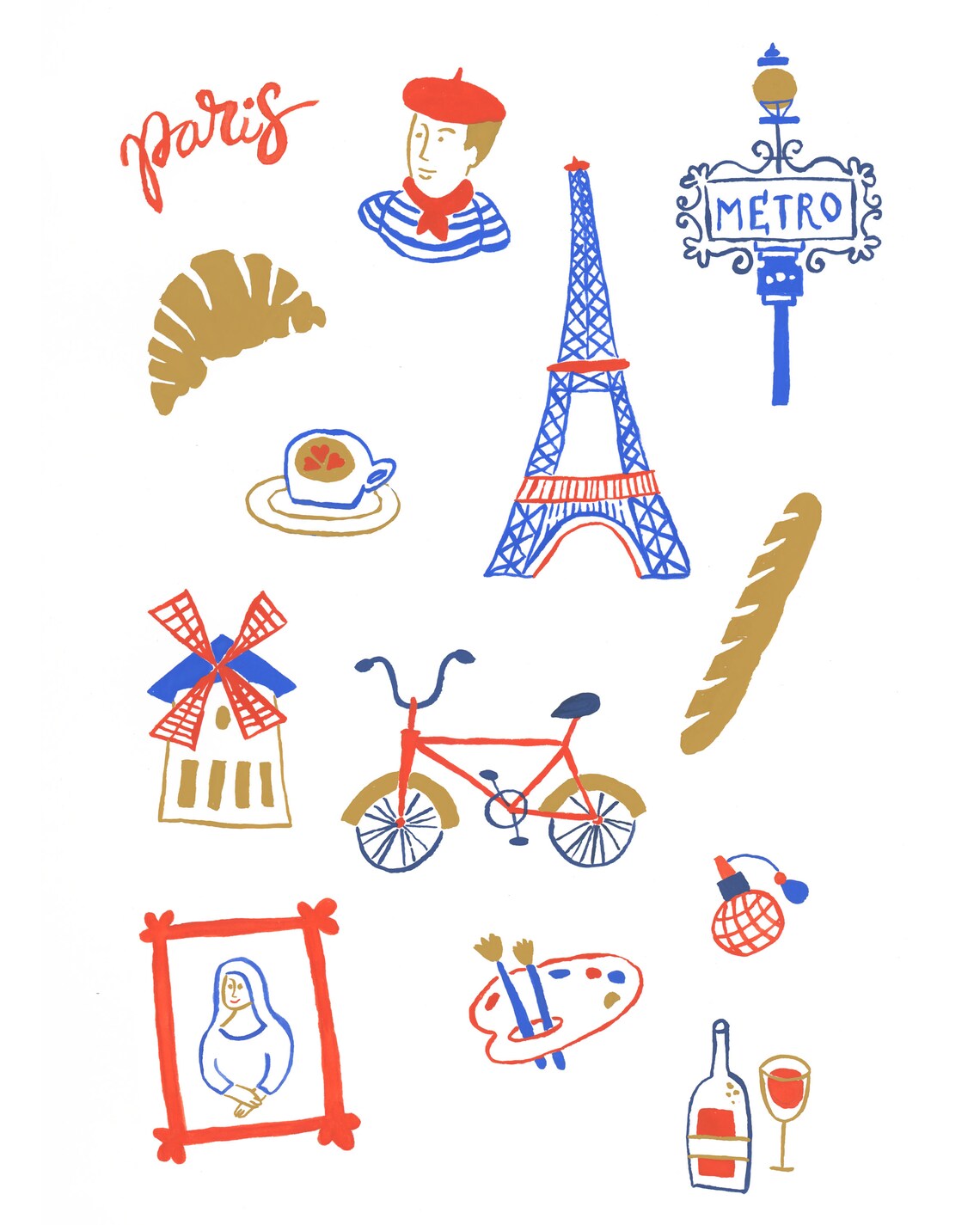 Paris Icons Art Print Kids Wall Art Travel Poster - Etsy