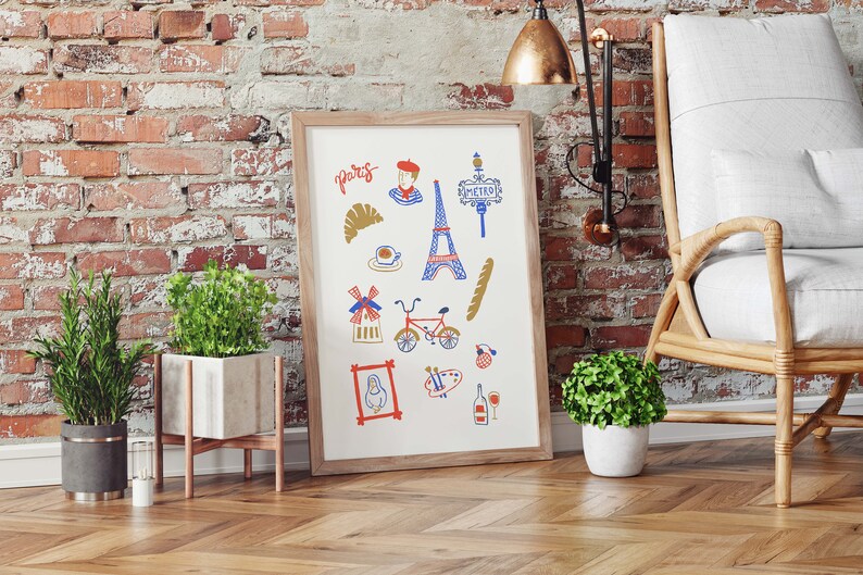 Paris Icons Art Print | Kids Wall Art | Travel Poster | Gouache ...