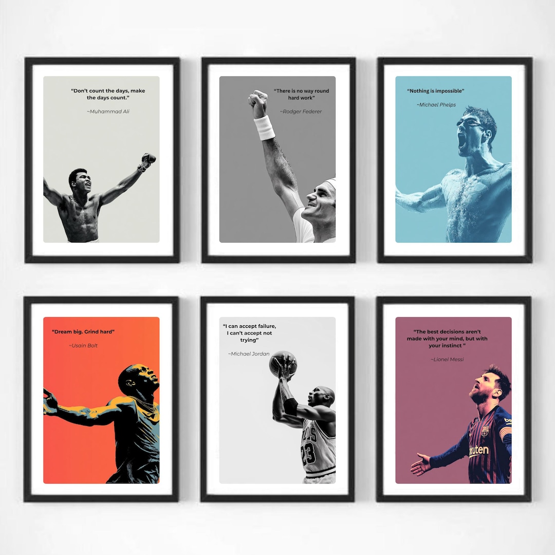 Legends Poster Set of 6 | Michael Jordan, Michael Phelps, Roger Federer ...