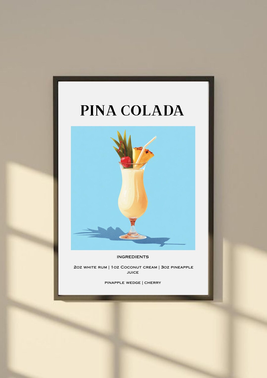 Pina Colada Digital Download | Minimalist Cocktail Poster PNG | Bar ...