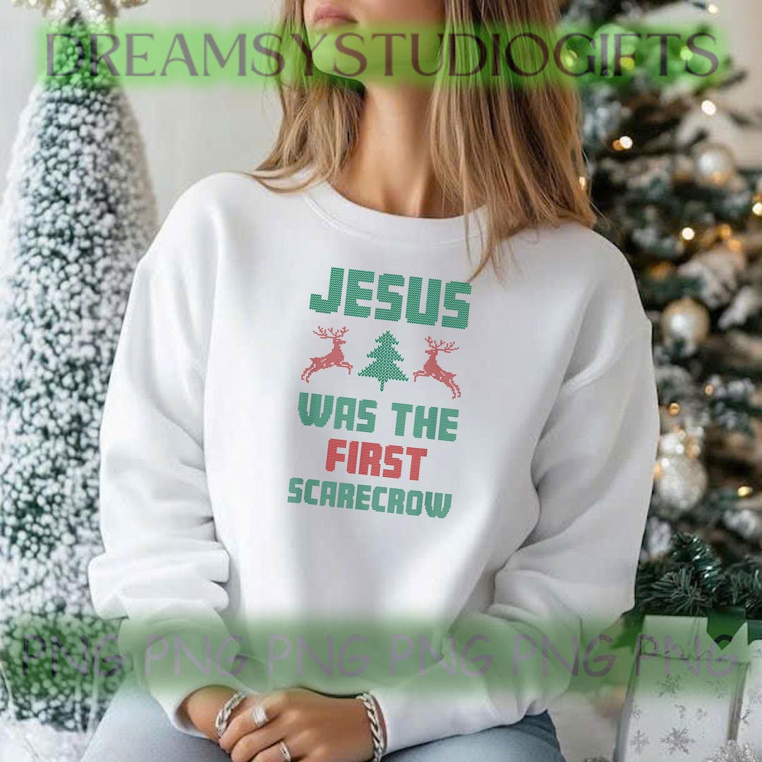 Jesus Scarecrow Ugly Christmas Sweater PNG: Retro Tree Design (digital ...