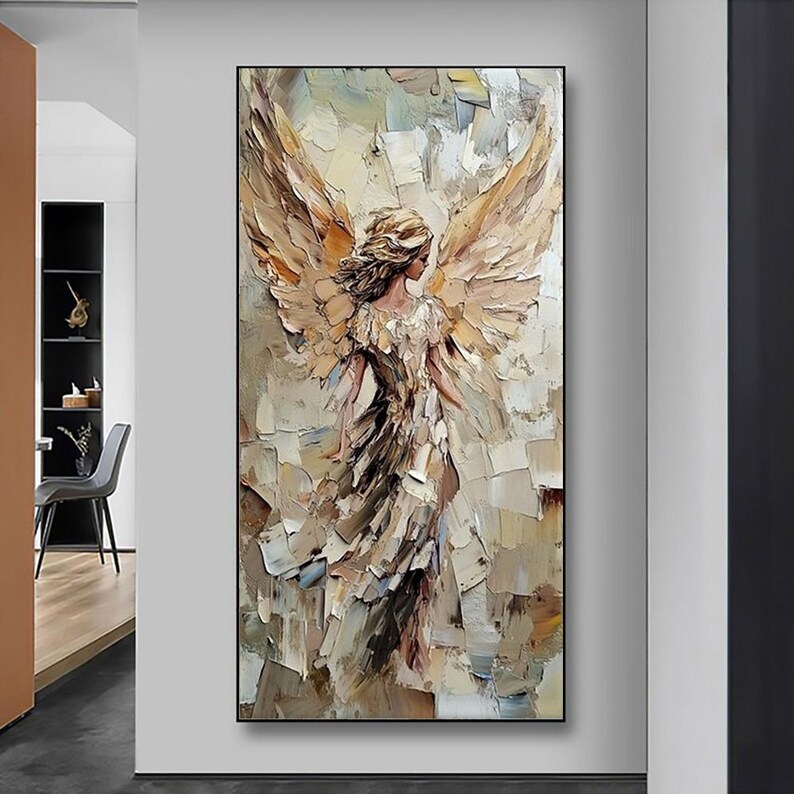 Abstract Angel Oil Painting on Canvas, Textured Angel Wing Artwork ...