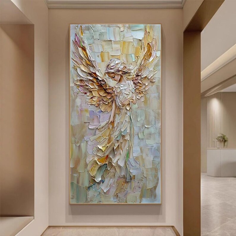 Abstract Angel Oil Painting on Canvas, Textured Angel Wing Artwork ...