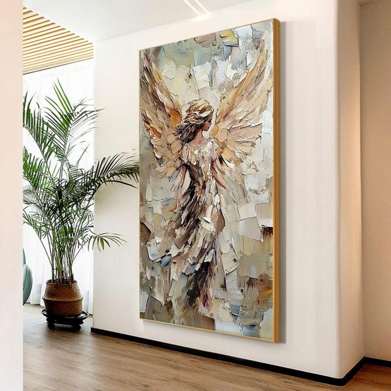 Abstract Angel Oil Painting on Canvas, Textured Angel Wing Artwork ...