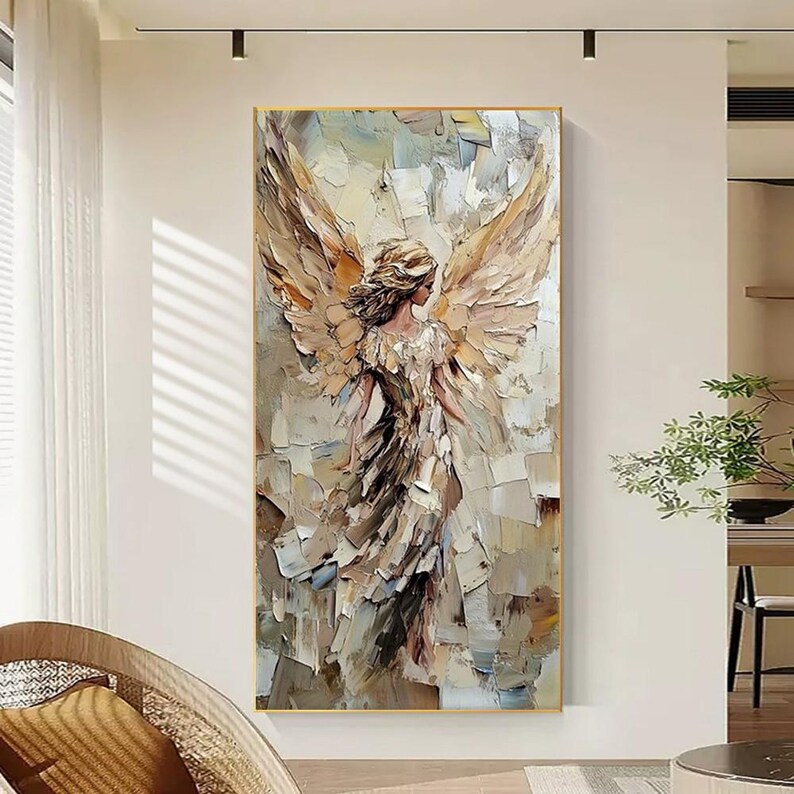 Abstract Angel Oil Painting on Canvas, Textured Angel Wing Artwork ...