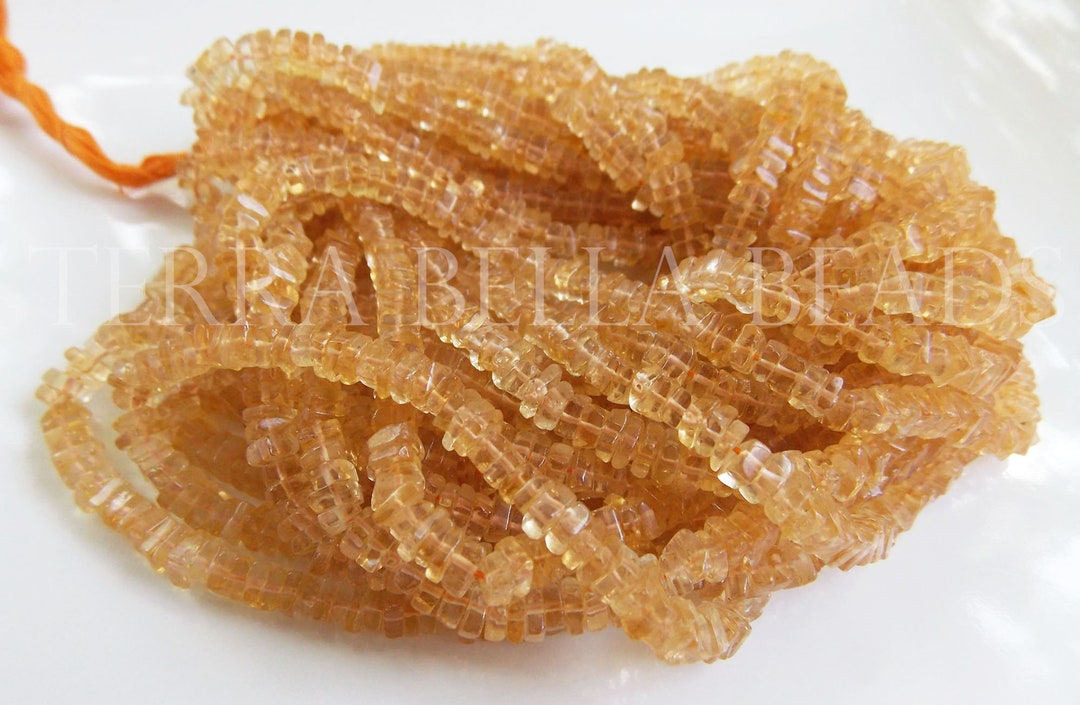 8" Half Strand Light CITRINE Gem Stone Square Heishi Cube Beads 4mm ...