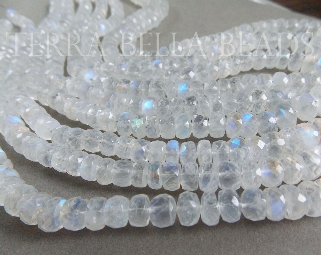 6" Transparent AAA RAINBOW MOONSTONE Faceted Gem Stone Rondelle Beads 5 ...