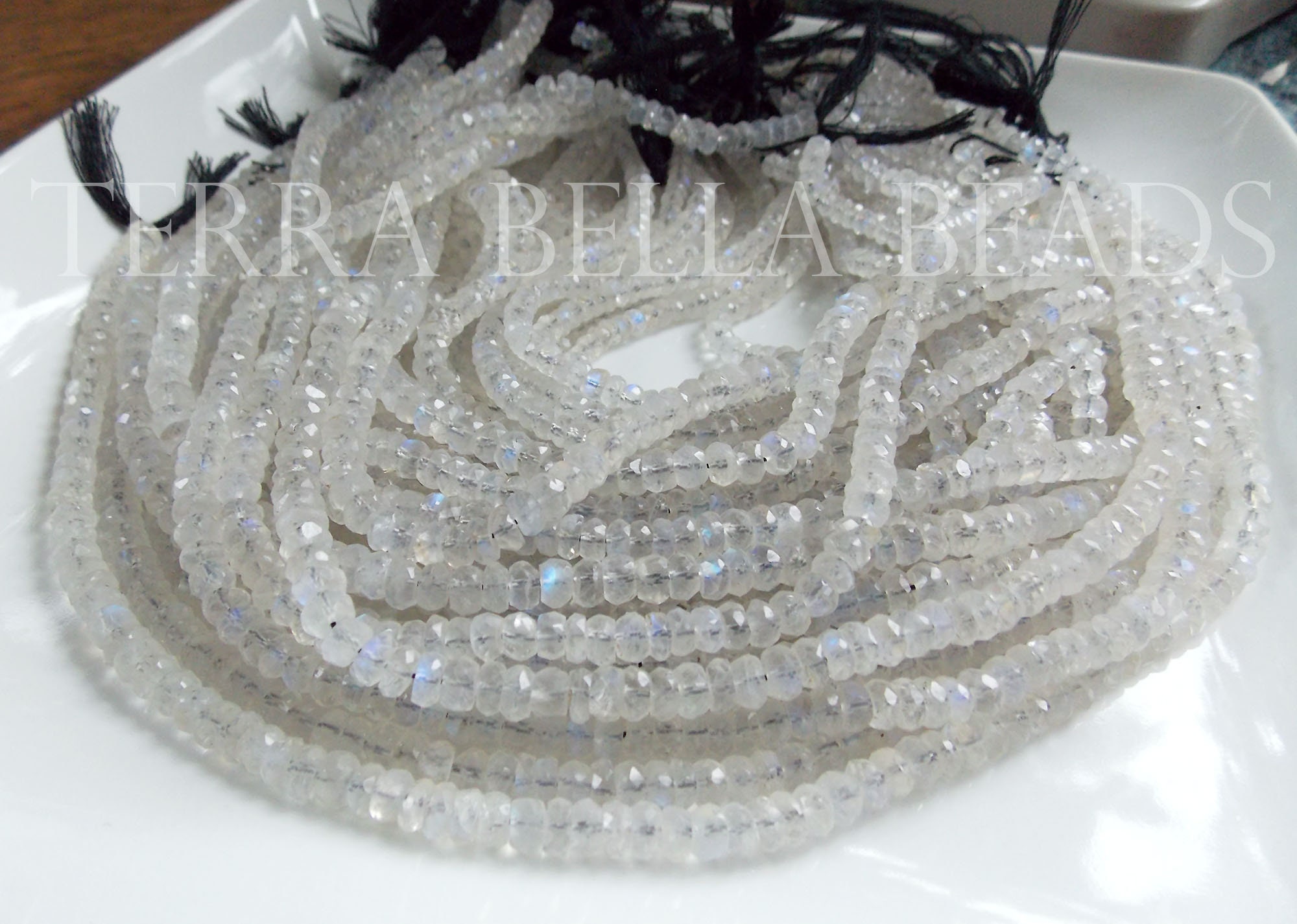 13" Light Grey Transparent MOONSTONE Faceted Gem Stone Rondelle Beads ...
