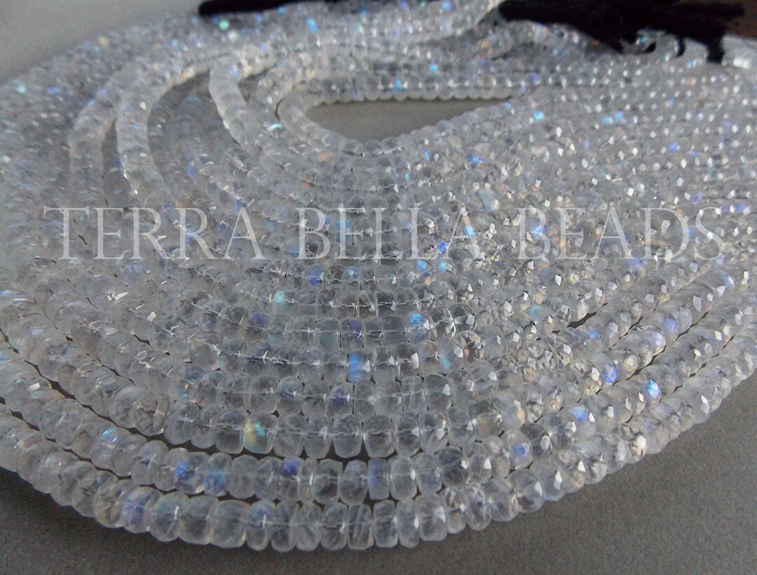 6.25" Transparent AAA RAINBOW MOONSTONE Faceted Gem Stone Rondelle ...