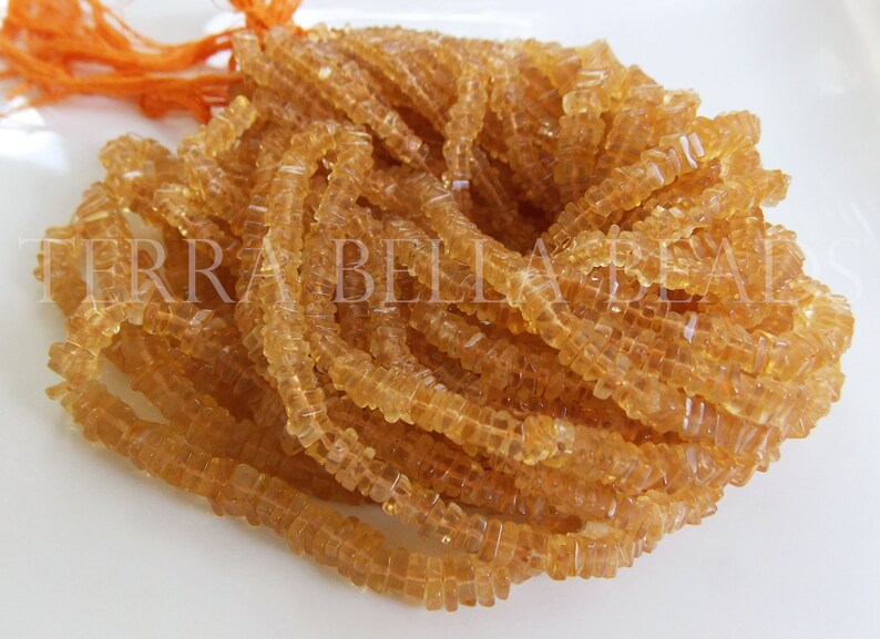 8" Half Strand CITRINE Gem Stone Square Heishi Cube Beads 3.5mm 4mm 4 ...