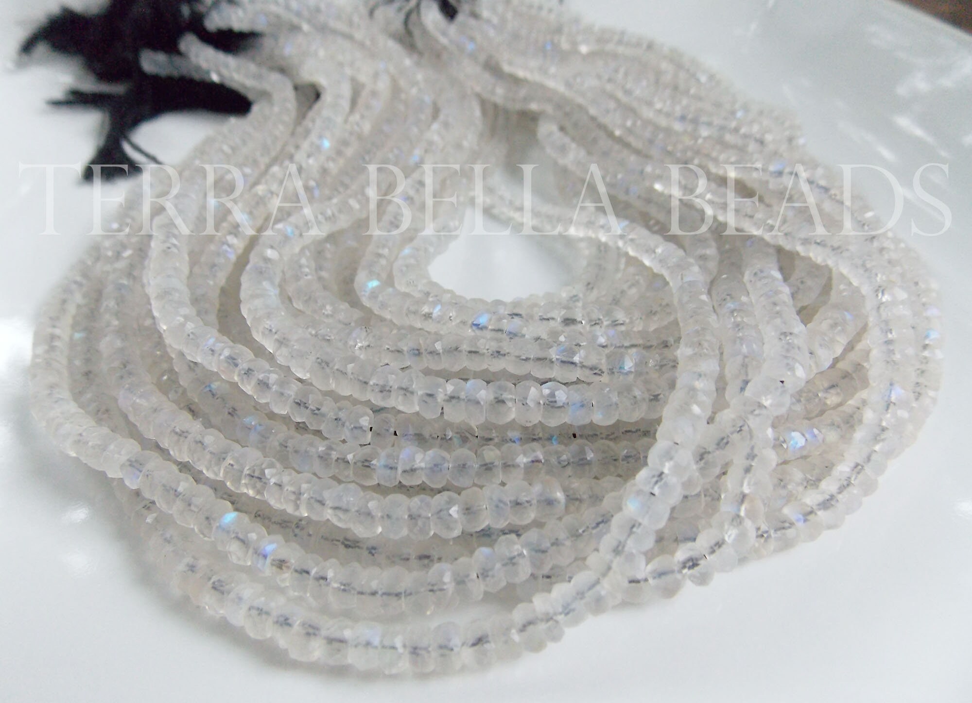 13" Light Grey Transparent MOONSTONE Faceted Gem Stone Rondelle Beads ...